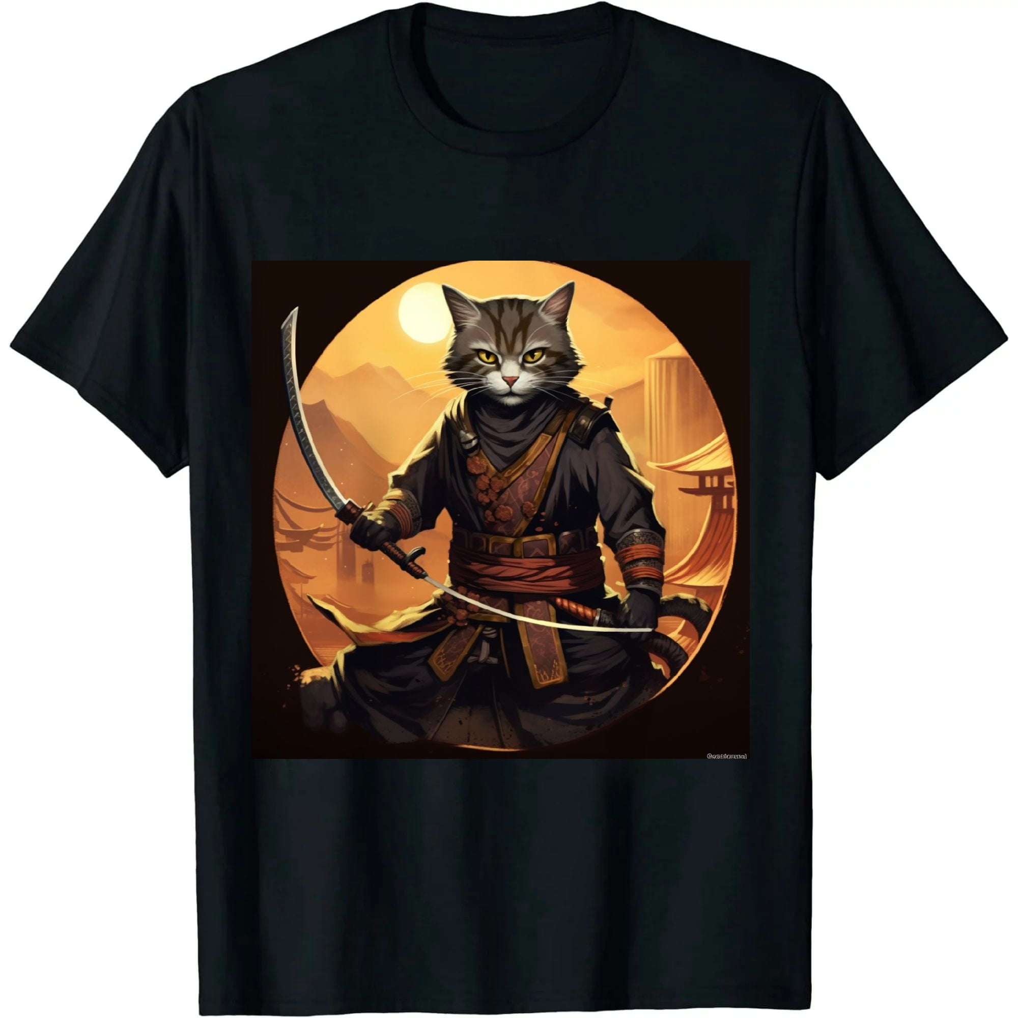 ARISTURING Japanese Samurai Ninja Cat Anime Kawaii Catzilla Cat T-Shirt ...