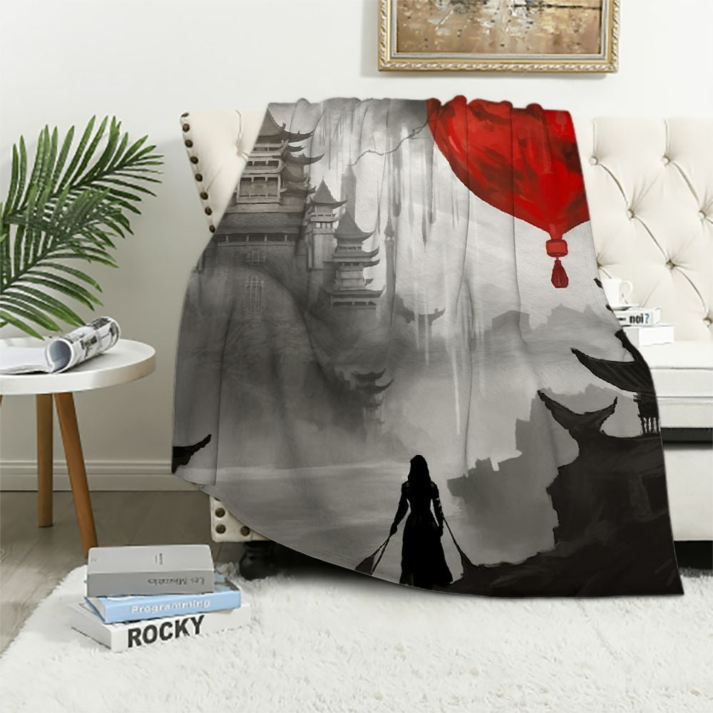 ARISTURING Japanese Samurai Pattern Throw Blankets Warm Blanket Gifts ...