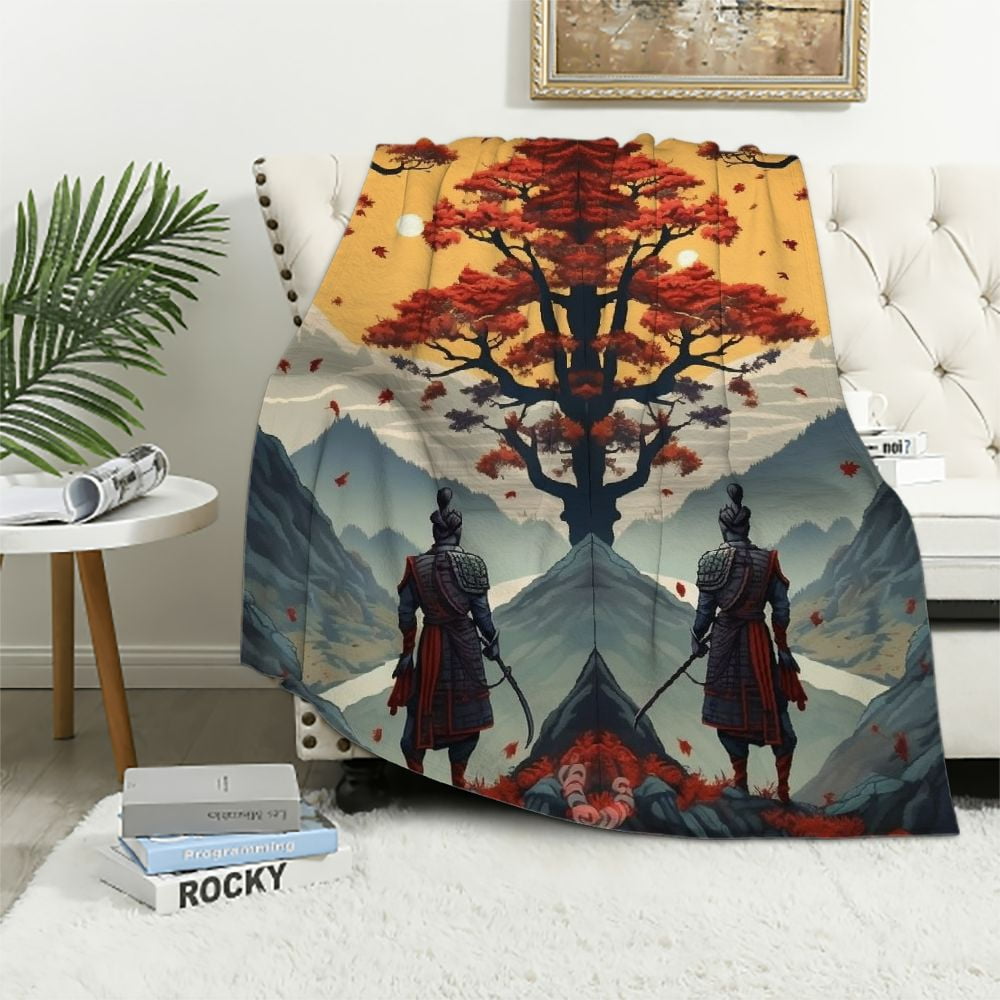 ARISTURING Japanese Samurai Themed Blanket Double Sunset Samurai ...