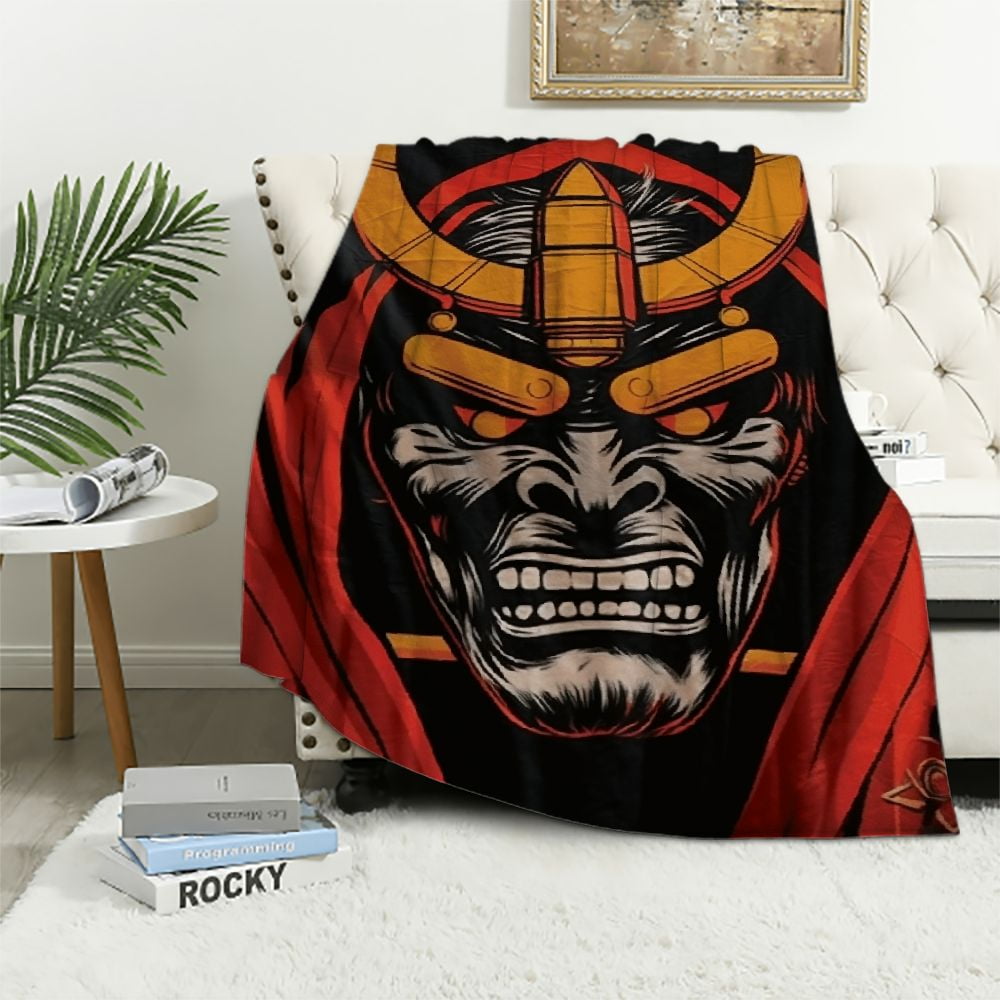ARISTURING Japanese Traditional Samurai Head Flannel Blanket Ultra-Soft ...