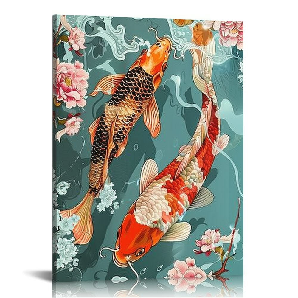 ARISTURING Japanese Ukiyo-E Koi Fish Poster Canvas Print Painting ...