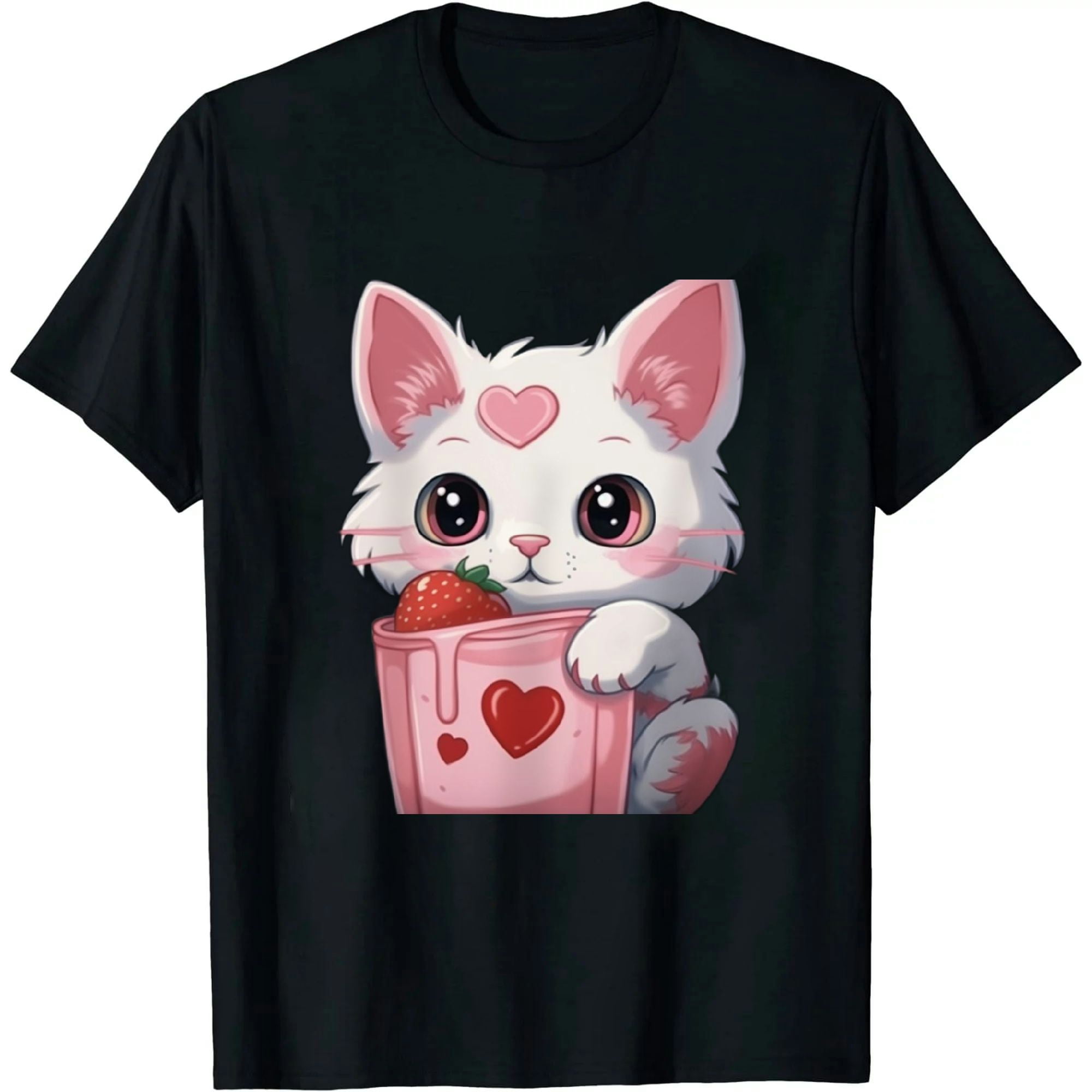 ARISTURING Kawaii Anime Cat Drinking Strawberry Milk Cute Japanese Neko ...