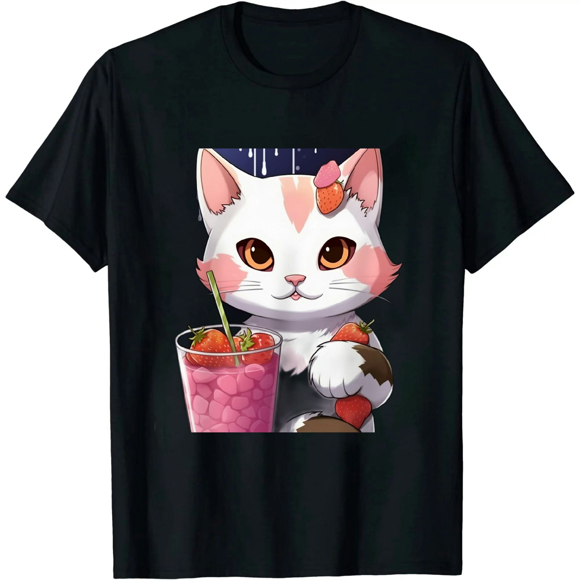 ARISTURING Kawaii Neko Strawberry Milk Shirt For Women & Girl Anime Cat ...