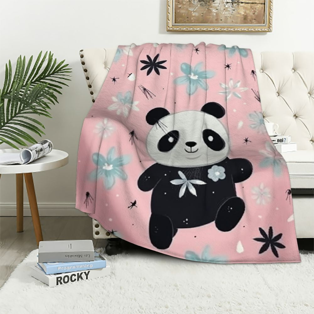 ARISTURING Kawaii Panda Sherpa Blanket for Girls,Pink Cherry Blossom ...