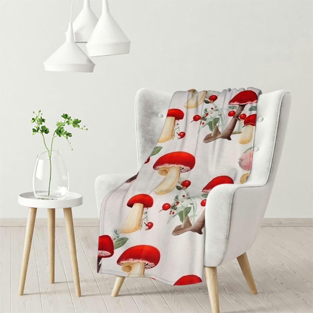 ARISTURING Kids Mushroom Throw Blanket White Red Mushrooms Sherpa ...