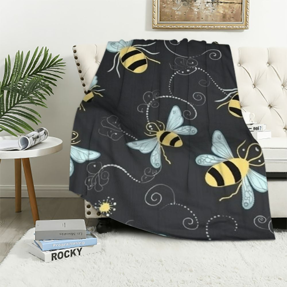 HENGT LIVE & LOVE Micro Blanket Throw Blanket Bumble Bees Print Ultra ...