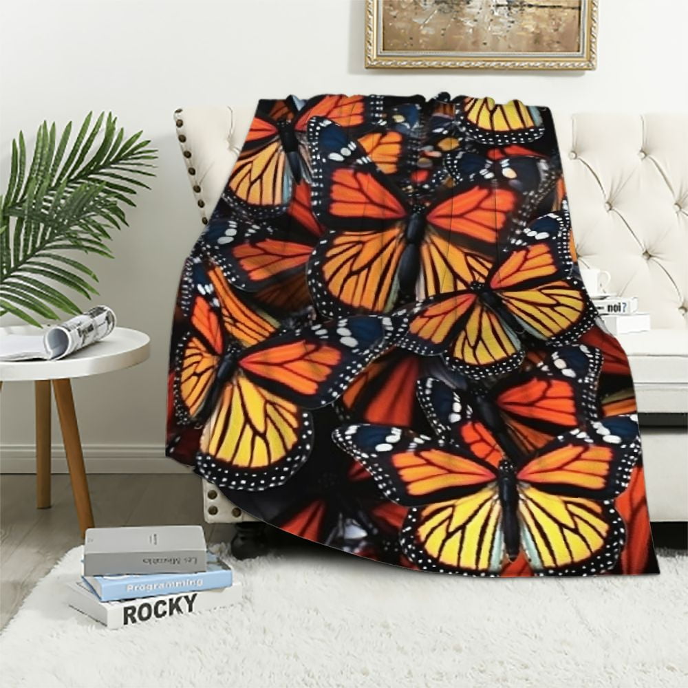 HENGT LIVE & LOVE Micro Blanket Throw Blanket Monarch Butterflies Print ...