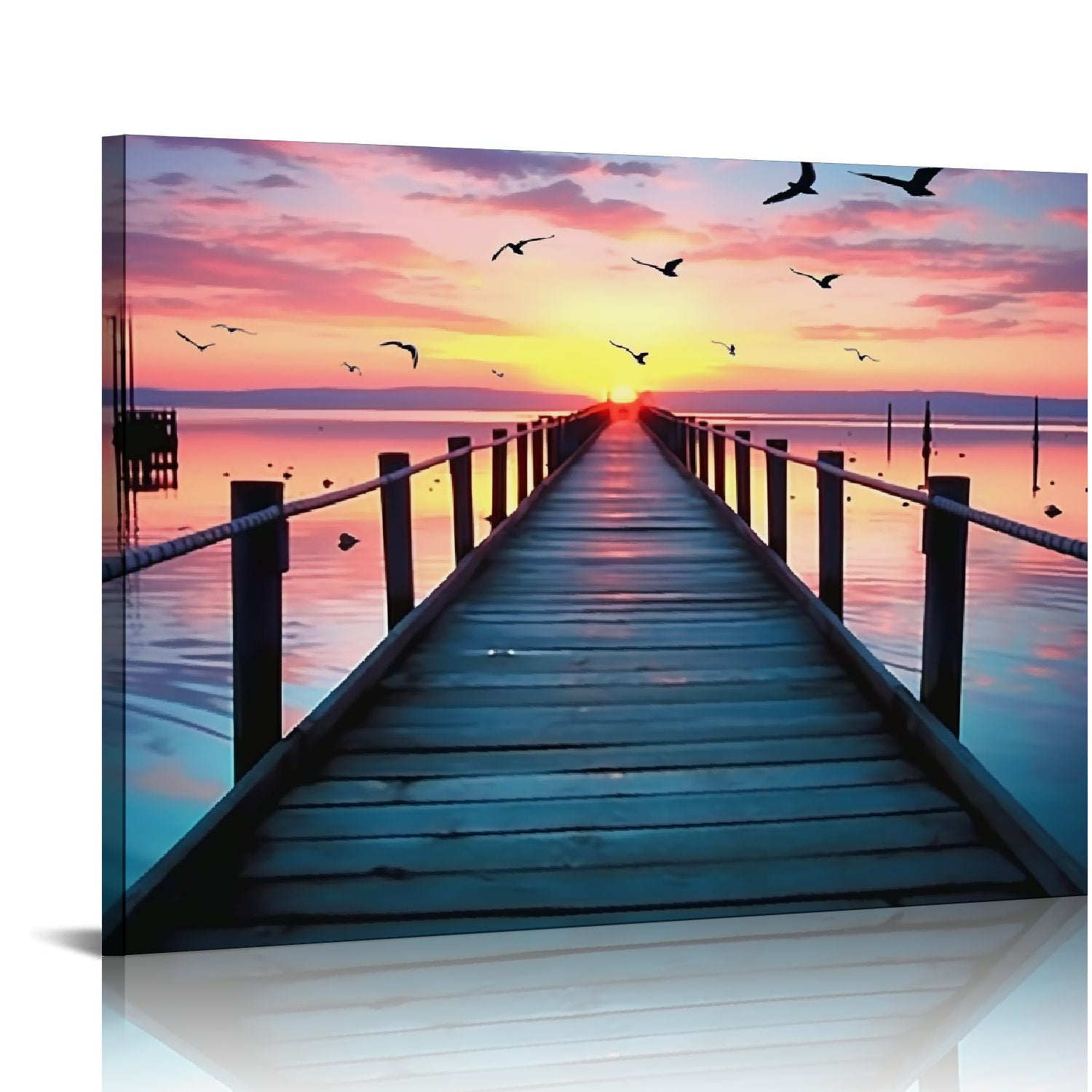 ARISTURING Lake Dock Wall Art Lake Sunset Picture Pier Pictures Wall ...