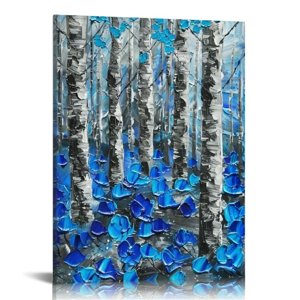 ARISTURING Large Blue Birch Tree Abstract Landscape Art Textured Forest ...