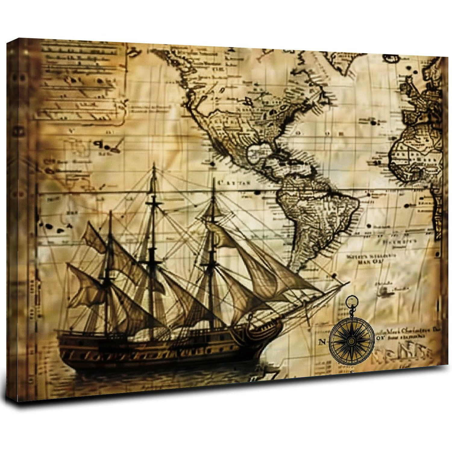 ARISTURING Large Old World Map Sailing Map Painting Canvas Print ...