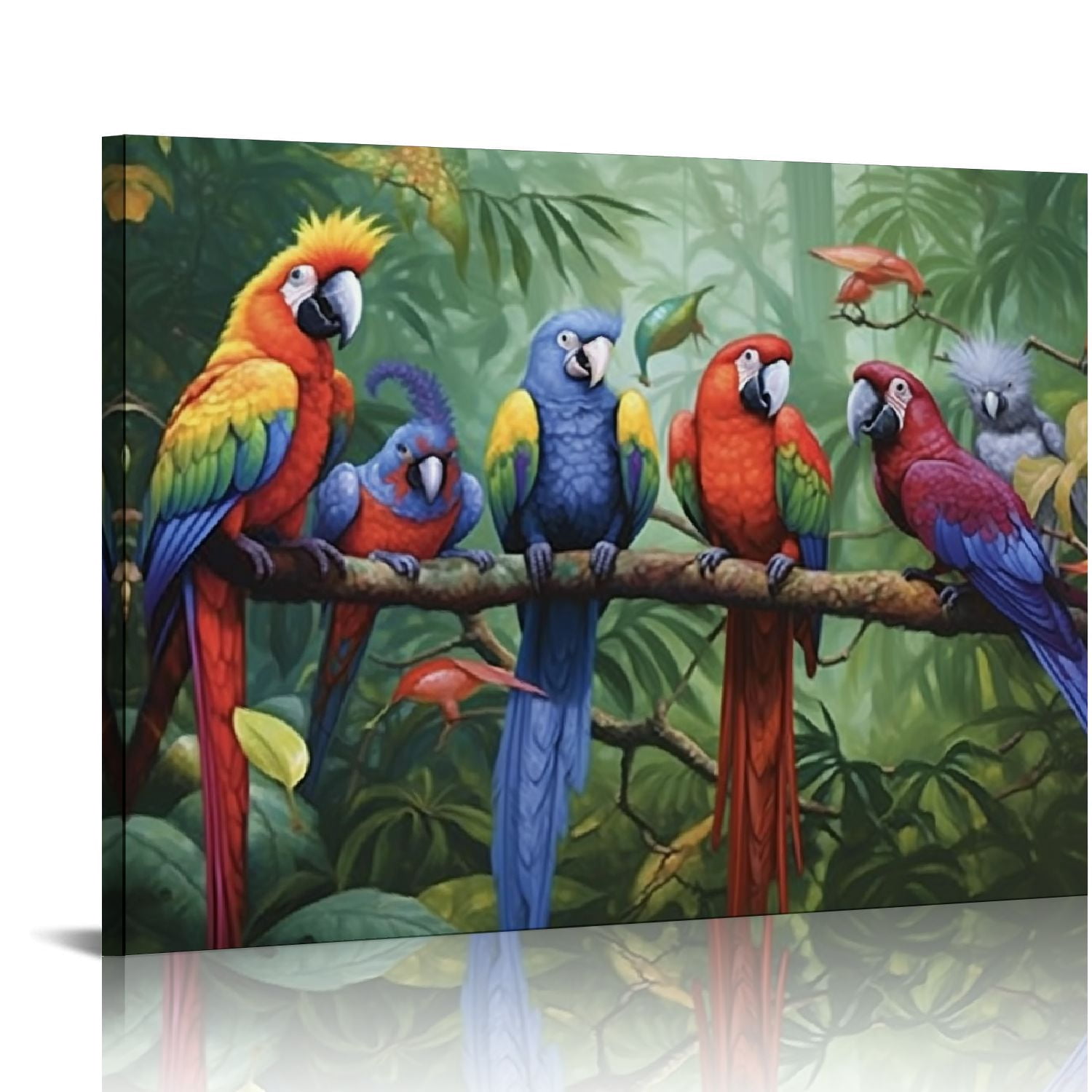 Jiayy Large Parrot Tropical Birds Canvas Wall Art Rainbow Parrots on ...