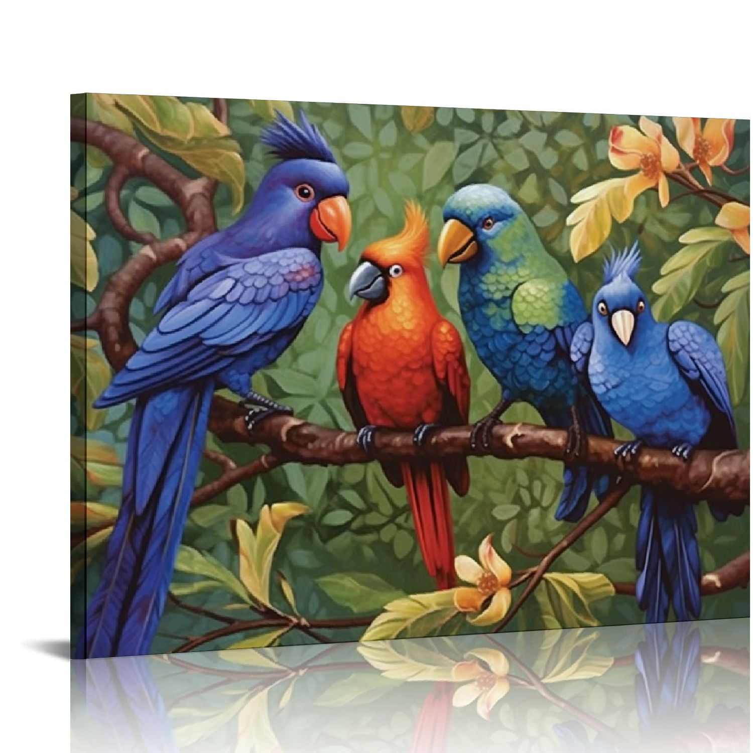 HENGT Large Tropical Birds Animal Canvas Wall Art Rainbow Parrots on the Branch Rainforest ...