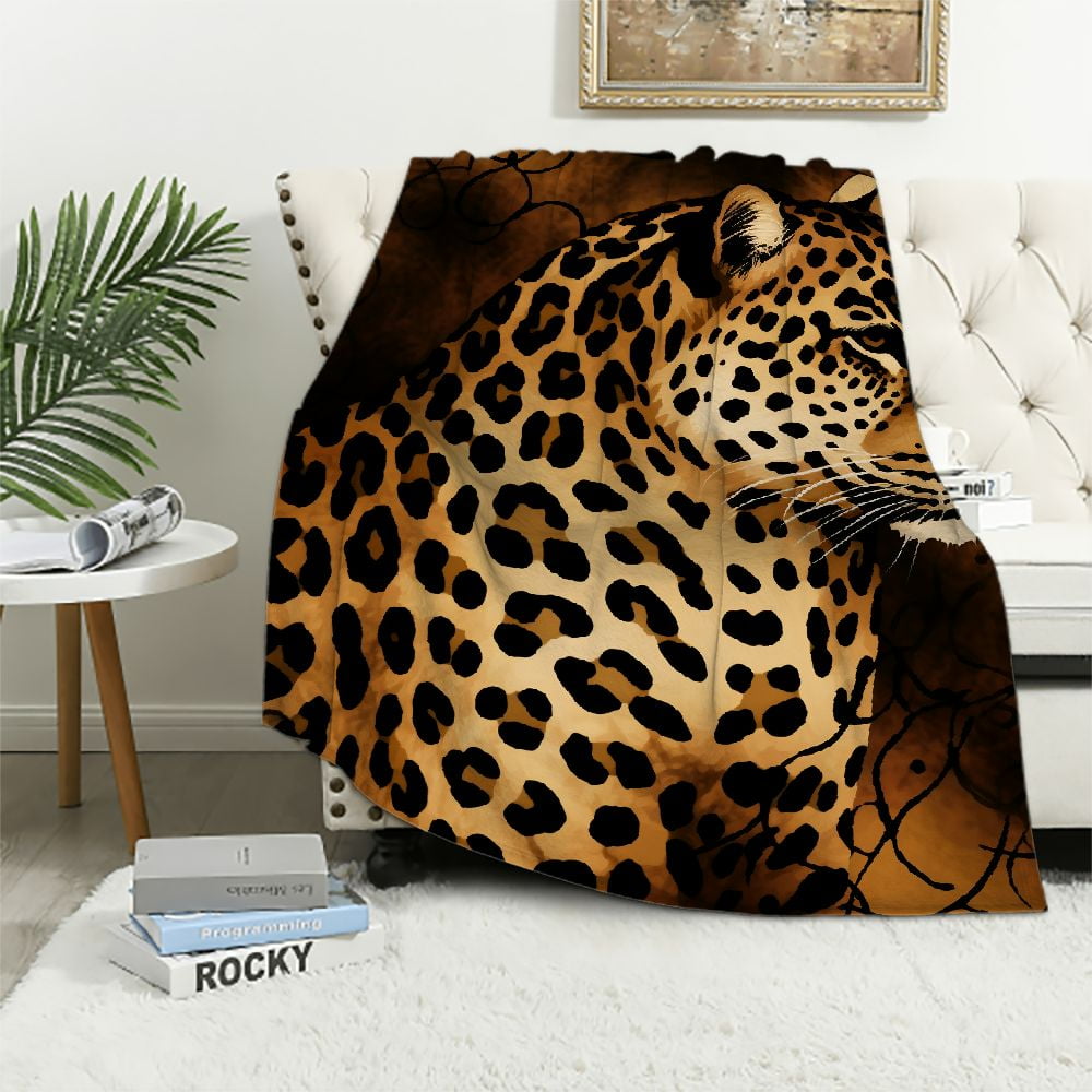 ARISTURING Leopard Print Flannel Throw Blanket(50x70inch) with Leopard ...