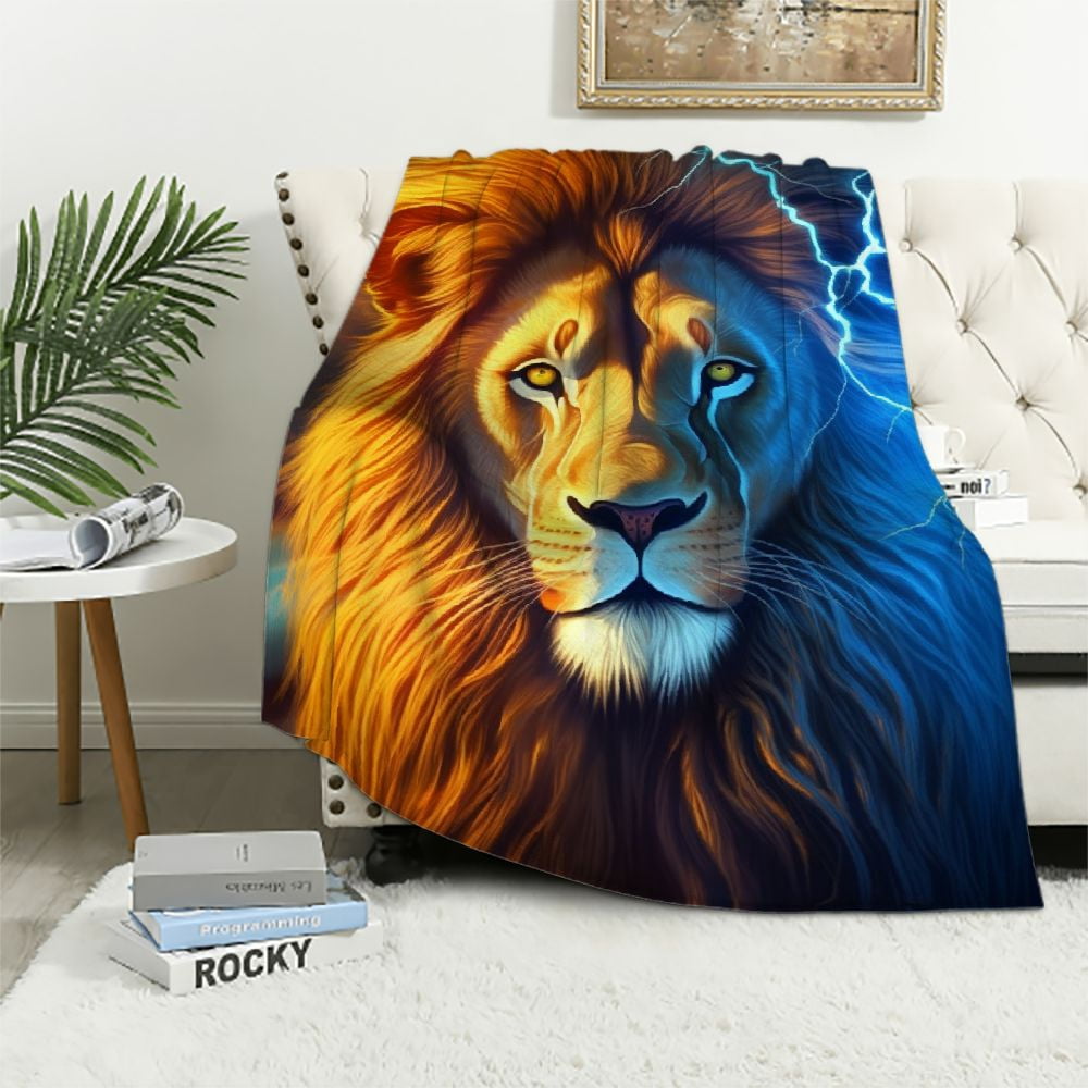 ARISTURING Lion Blanket Gifts, Cool Fire and Ice Lightning Lion Throw ...