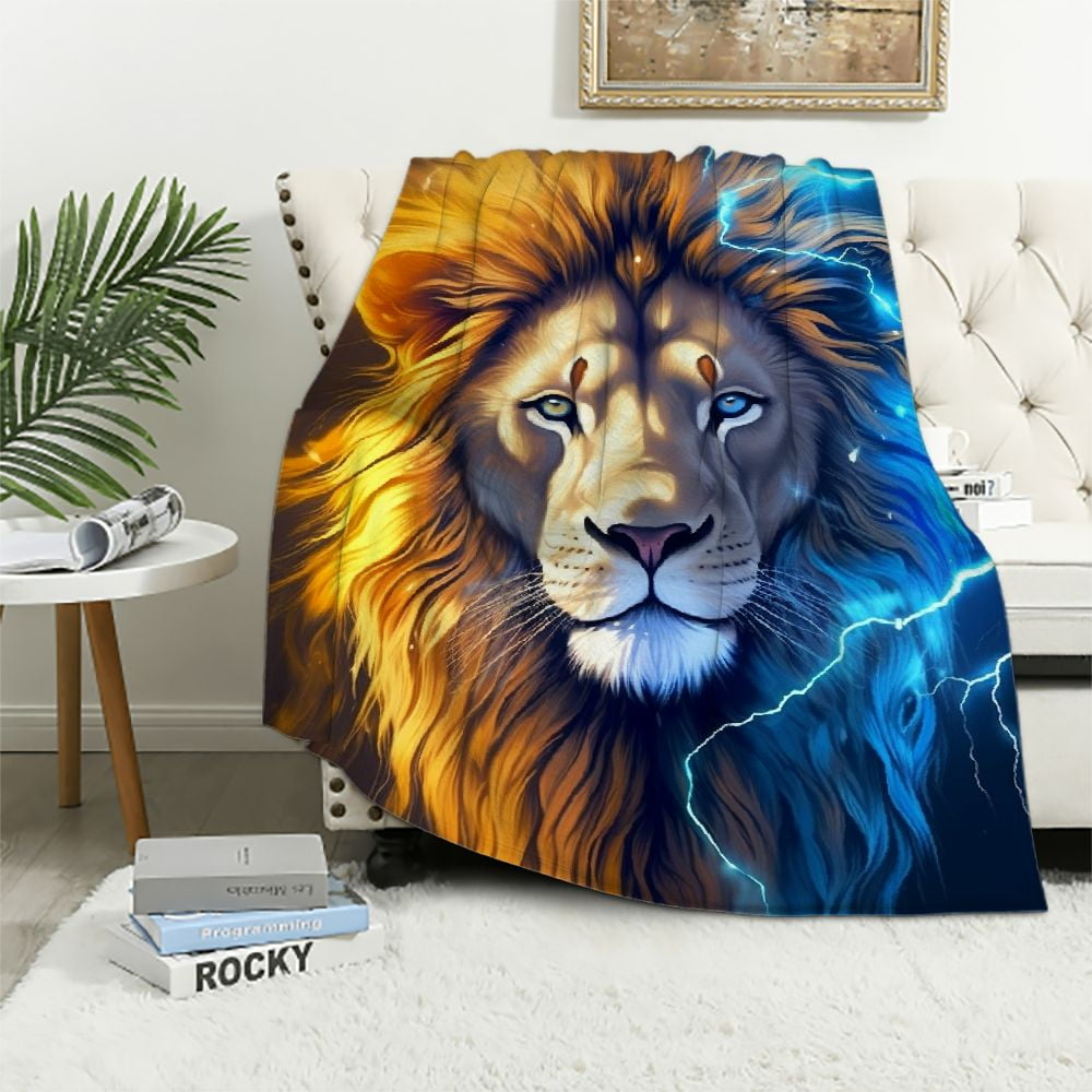 ARISTURING Lion Blanket Gifts, Cool Fire and Ice Lightning Lion Throw ...