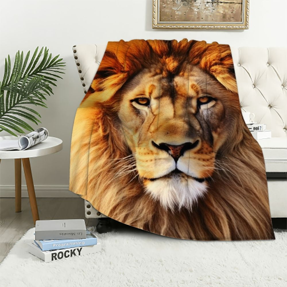 ARISTURING Lion Printing Velvet Plush Throw Blanket Comfort Design Home ...