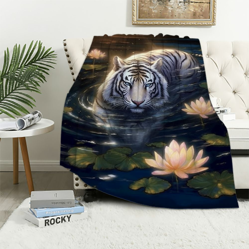 ARISTURING Lotus Tiger Blanket Animal Art Print Soft Fluffy Throw for ...