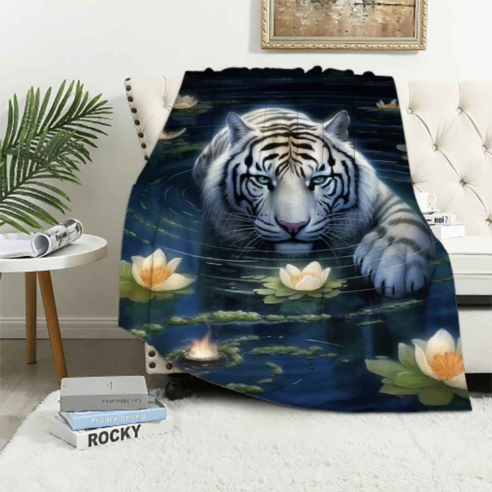ARISTURING Lotus Tiger Blanket Animal Art Print Soft Fluffy Throw for ...