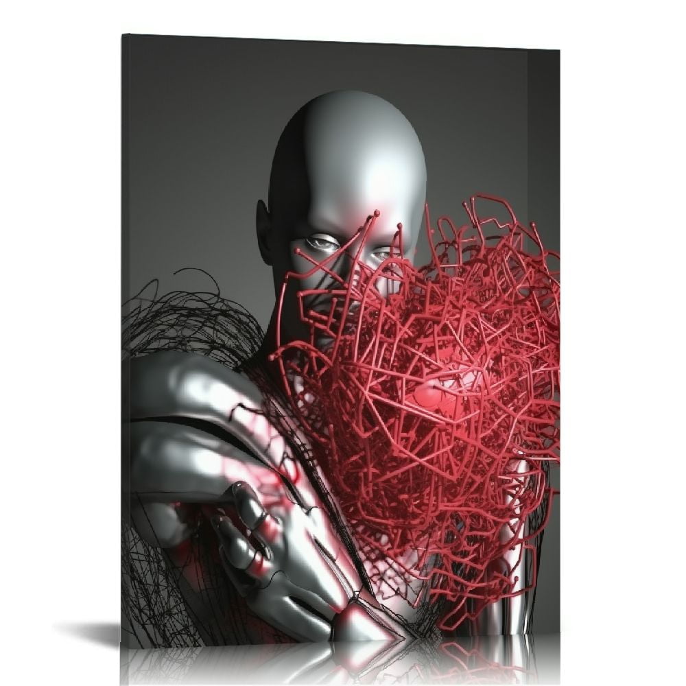 ARISTURING Love Red Heart Sculpture Effect Romantic Couple Living Room Canvas Wall Art, Black ...