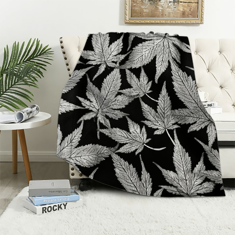 HENGT Marijuana Leaf Throw Blanket Cannabis Leaves Sherpa Blanket for Men Women Adults Marijuana ...