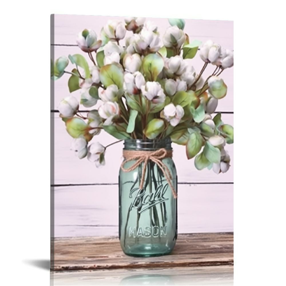 ARISTURING Mason Jar Flower Wall Art Flowers Wall Art Vintage Cotton ...