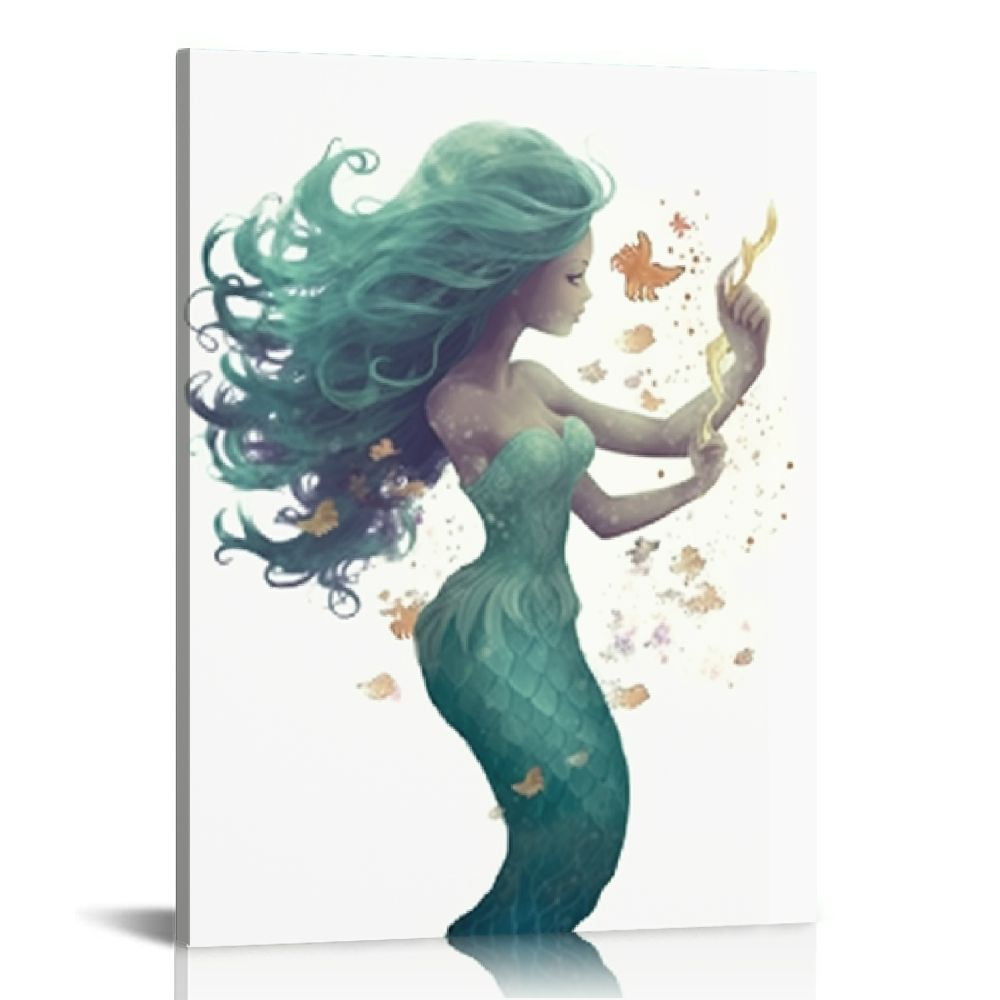 ARISTURING Mermaid Wall Art Bathroom Decor, Modern Artwork Little ...