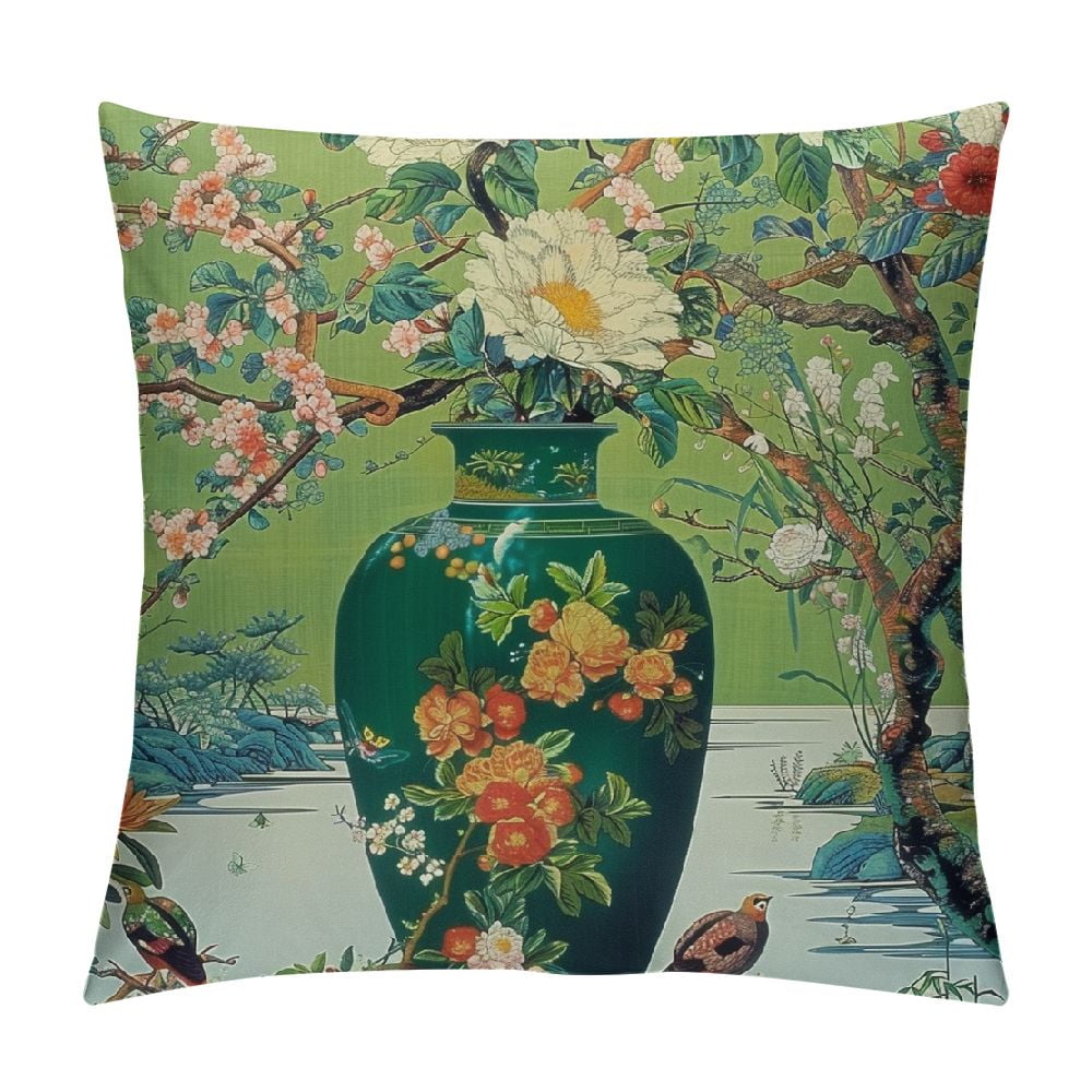 HENGT Ming Vase Green Chinoiserie Throw Pillow Cover Traditional ...