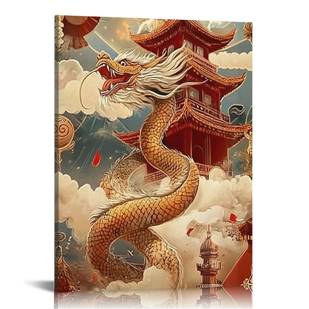 ARISTURING Modern Abstract Aesthetic Canvas Poster - Chinese Red Dragon ...