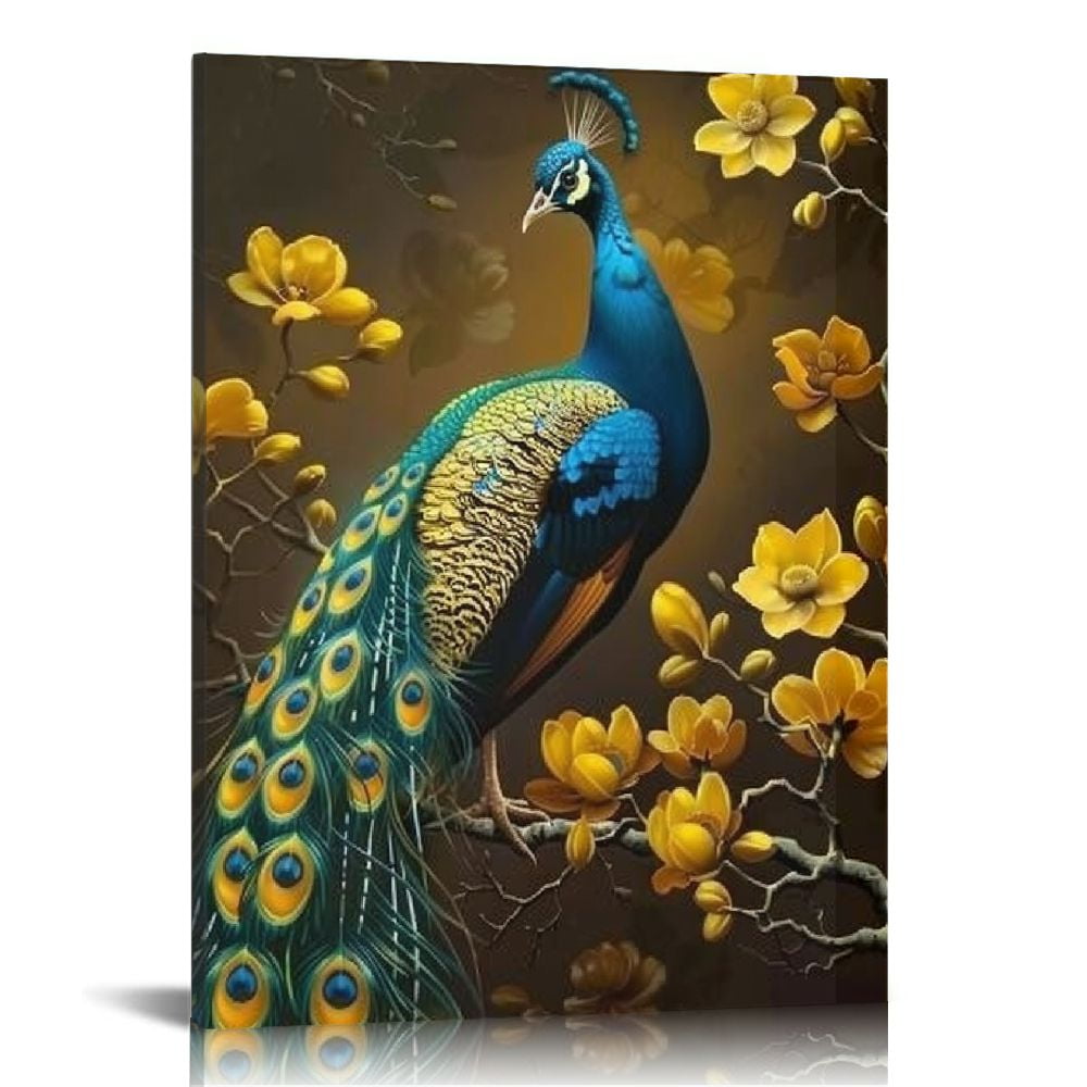 ARISTURING Modern Golden Peacock On Tree Wall Art Decor for Bedroom ...