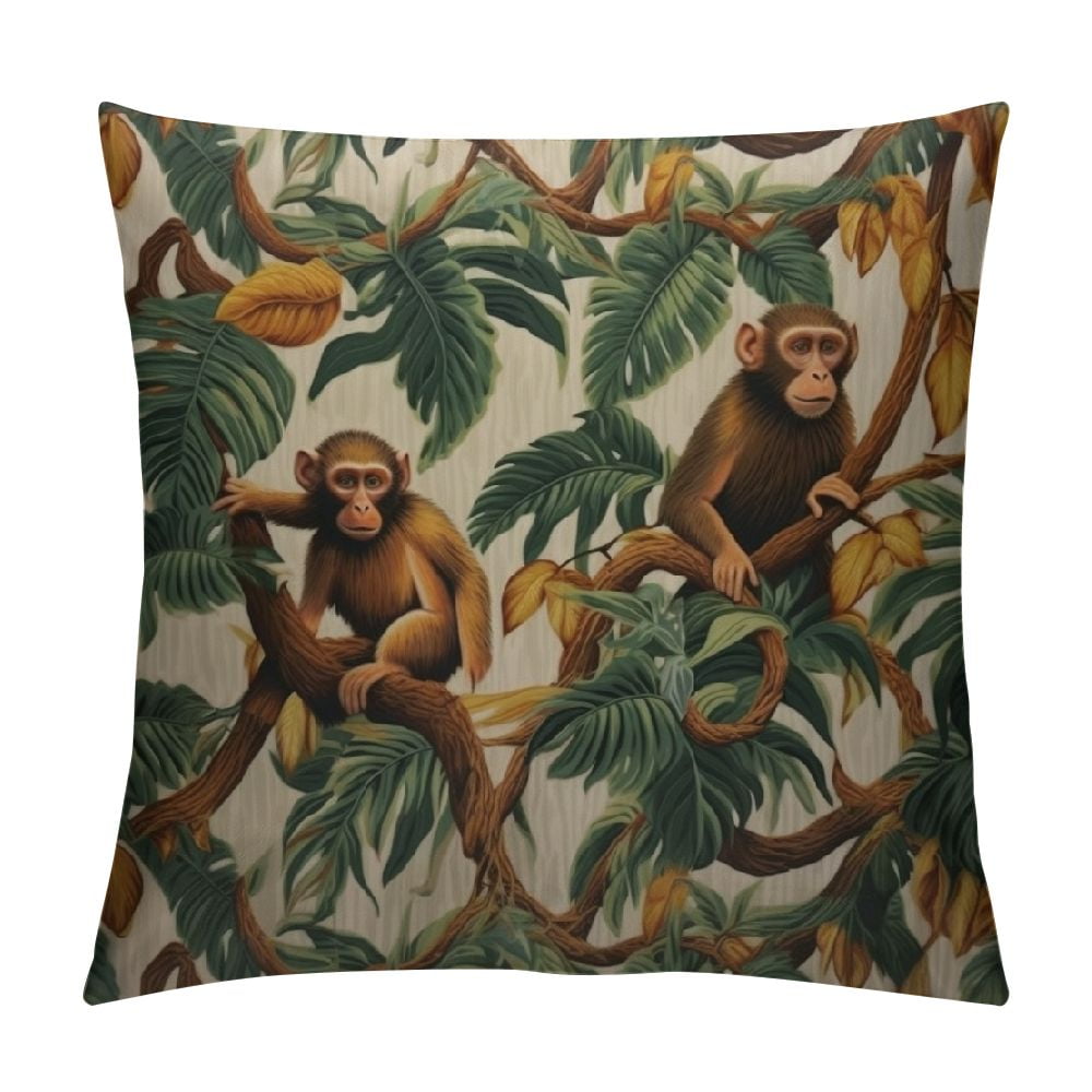 HENGT Monkey Throw Pillow Covers Wild Animal on Creepers Liana Tropical ...
