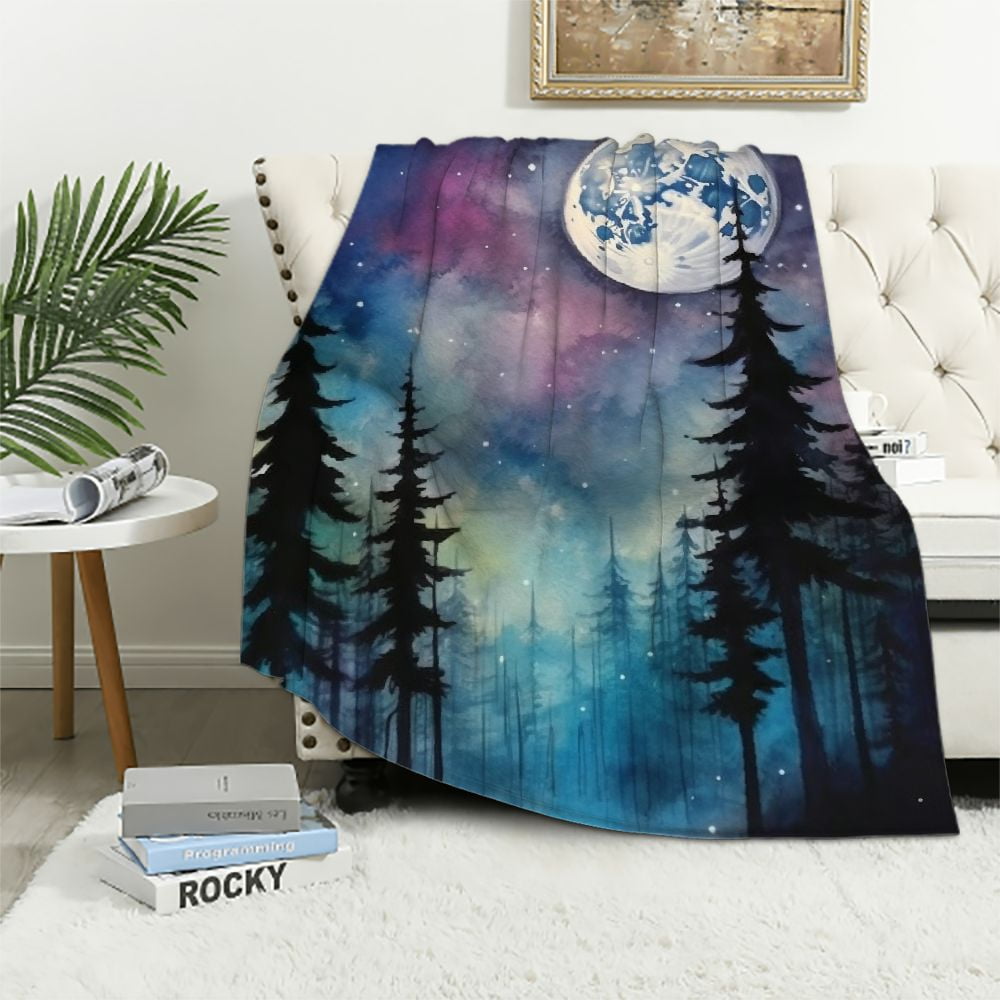 HENGT Moon Blanket, Moon Night Forest Tree Magic Space Universe Starry ...