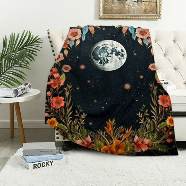 ARISTURING Moonlit Garden Throw Blanket, Moon Phase Surrounded by Vines ...