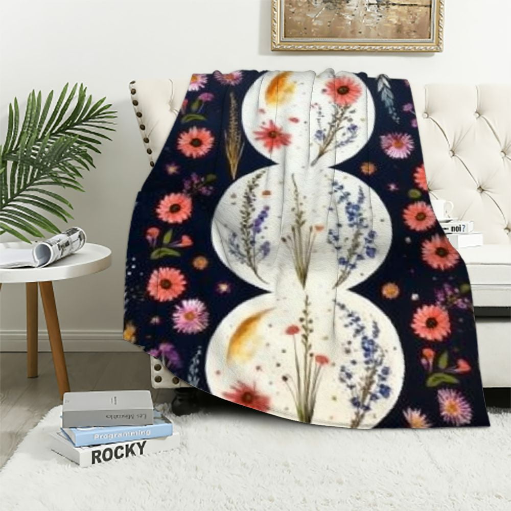 ARISTURING Moonlit Garden Throw Blanket, Moon Phase Surrounded by Vines ...