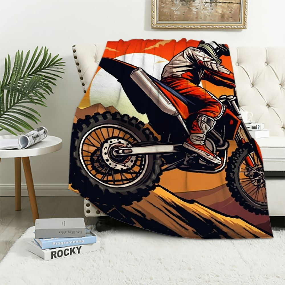 ARISTURING Motocross Rider Blanket for Bed Sofa Extreme Sports Theme ...