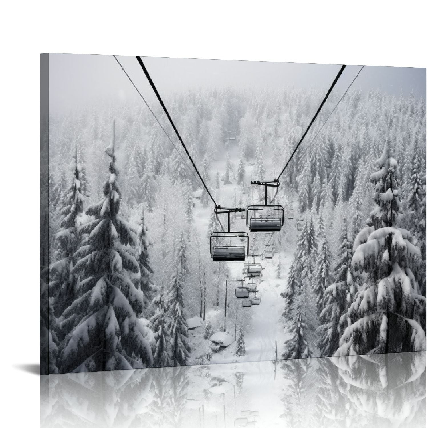 ARISTURING Mountain Ski Lift Snowy Black White Canvas Poster Wall Art ...