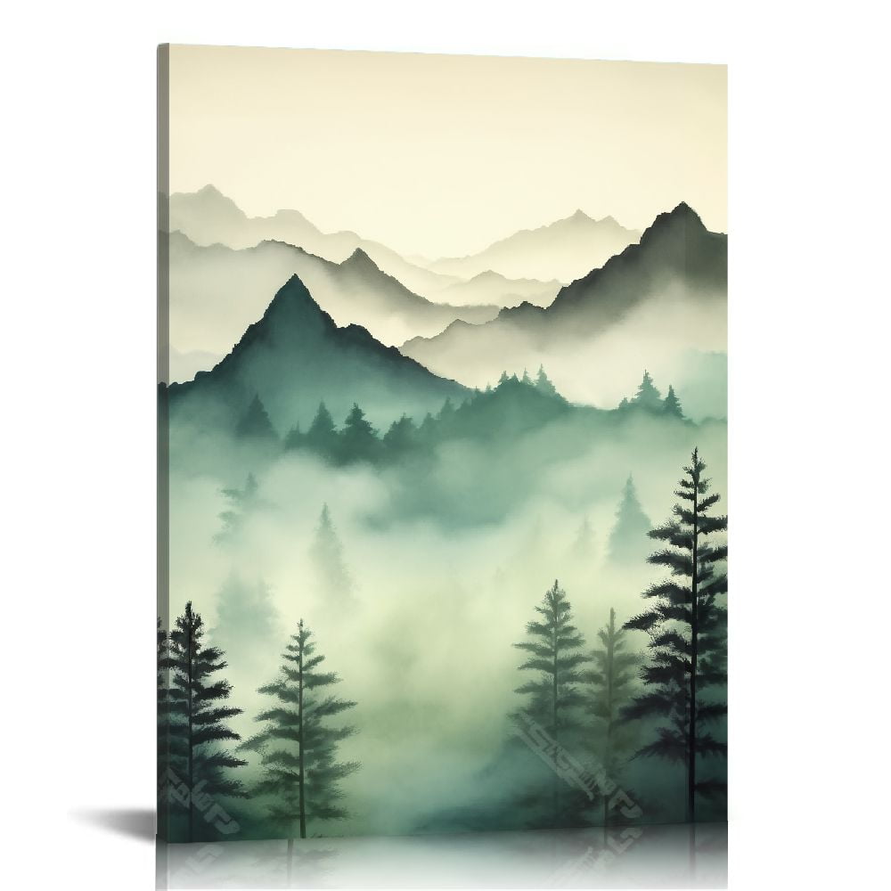 ARISTURING Mountain Wall Art Decor Sage Green Forest Canvas Wall Art ...