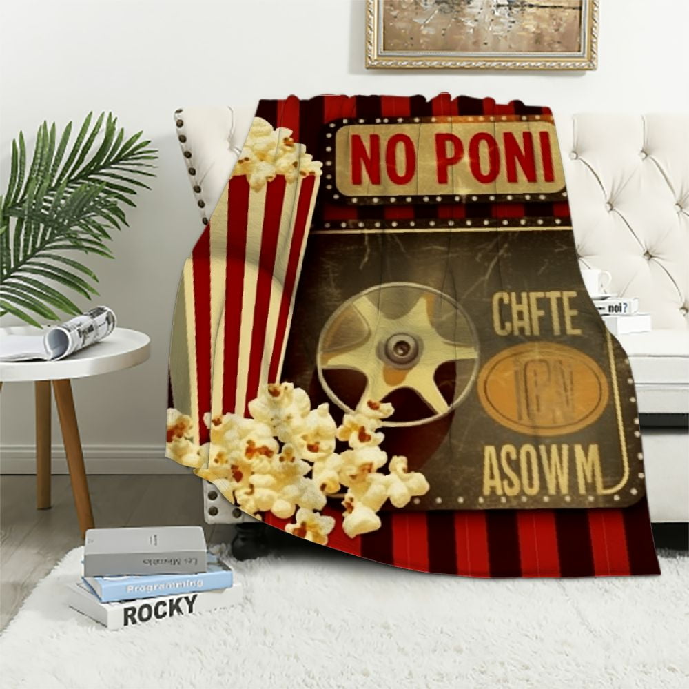 ARISTURING Movie Theme Blanket Cinema Popcorn Movie Reel Print Throw ...