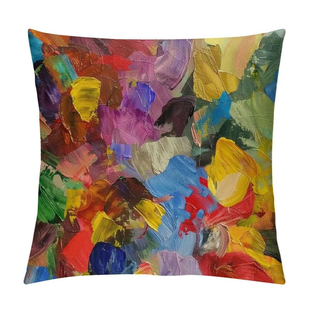 HENGT Multicolor Abstract Decorative Pillow Covers, Artist Multicolor Abstract Art Double Sided ...