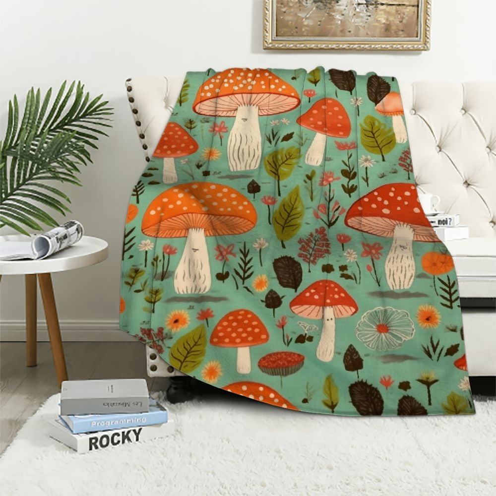 ARISTURING Mushroom Blanket Cute Red Mushrooms Amanita Floral Print ...
