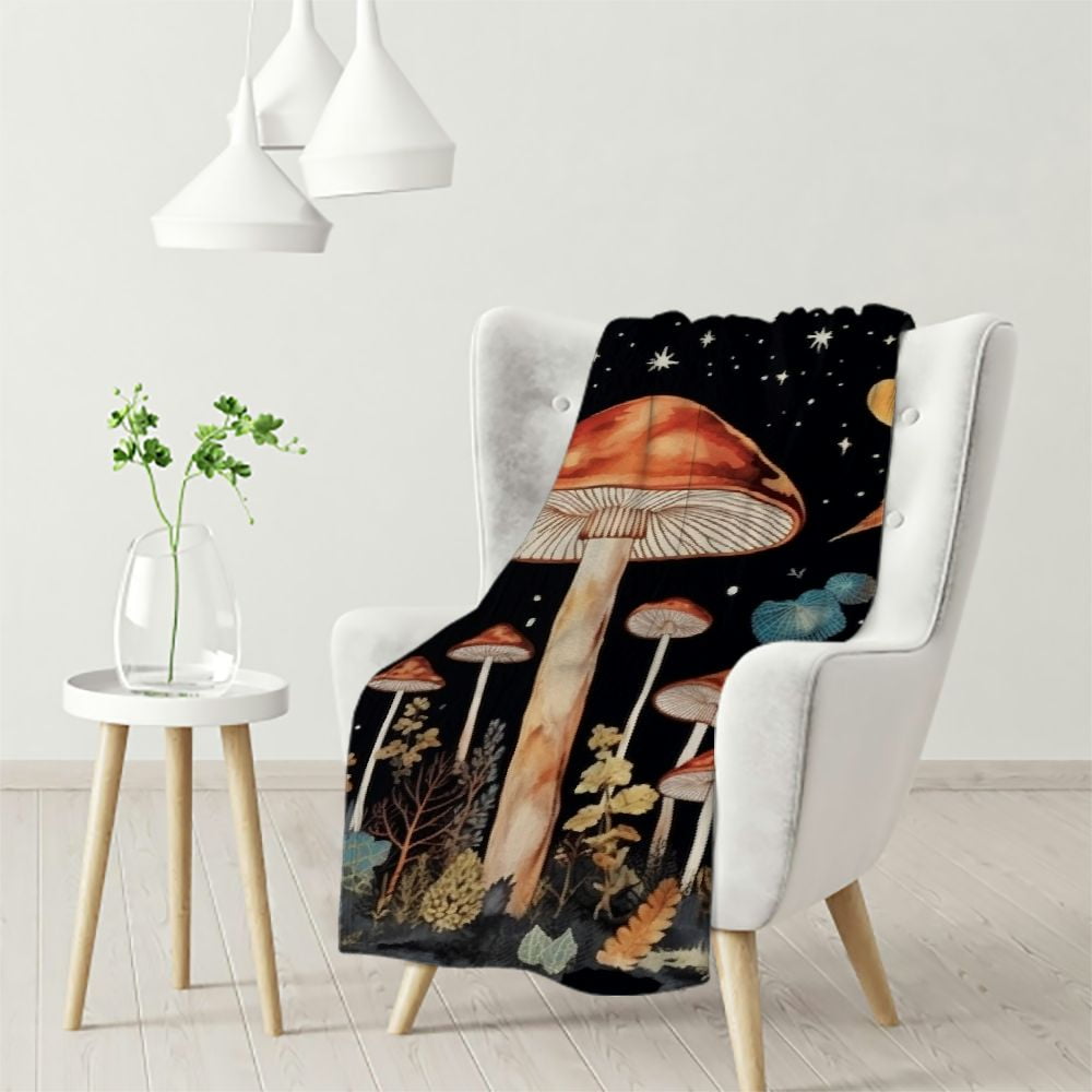 ARISTURING Mushroom Blanket, Hippie Butterfly Moon Plants Nature Themed ...