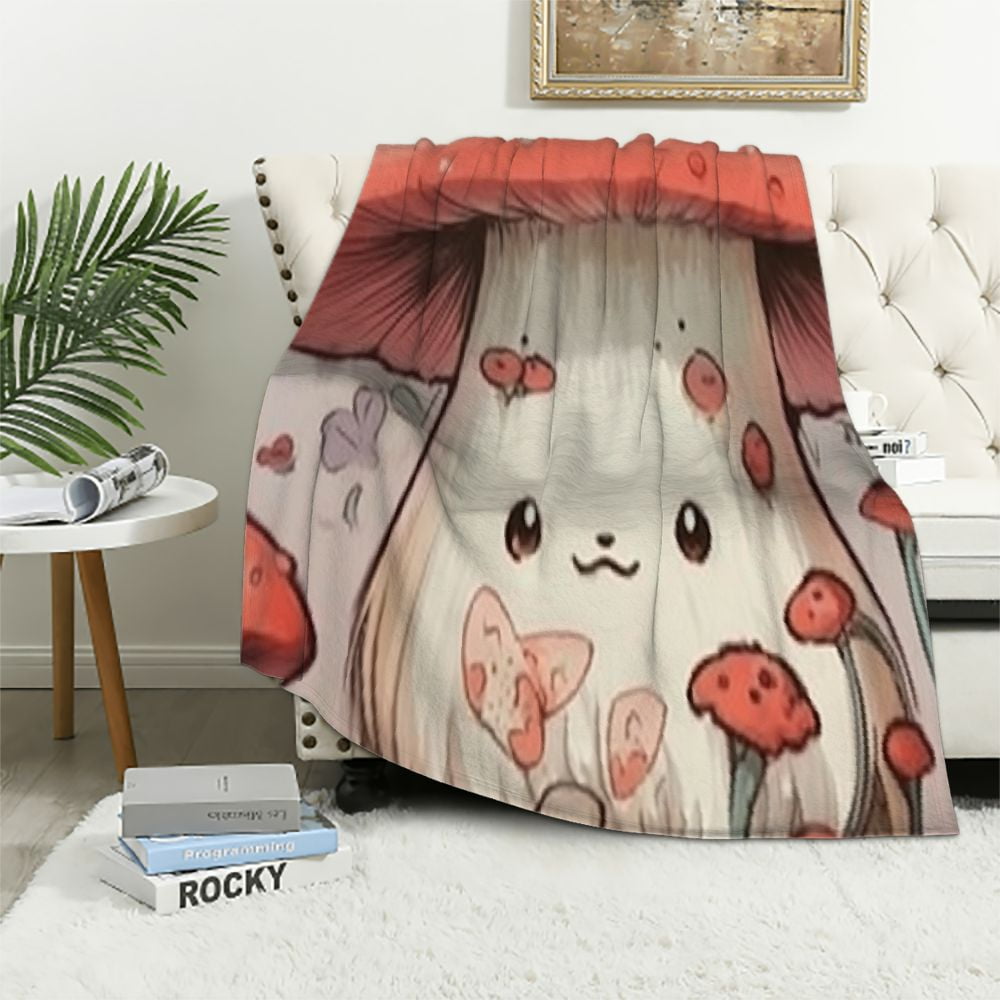 Jiayy Mushroom Blanket Super Soft Anime Flannel Cute Cartoon Mushroom ...