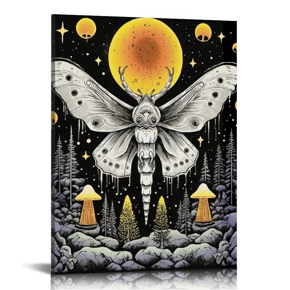 ARISTURING Mushroom Luna Moth Sun and Moon Canvas Wall Art, Gothic ...