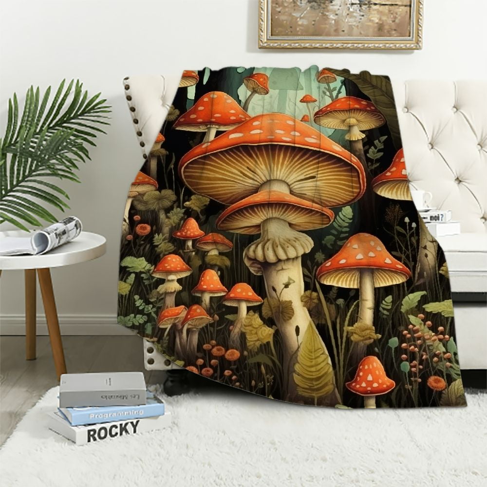 ARISTURING Mushroom Sherpa Blanket Botanical Plants Fuzzy Blanket for ...