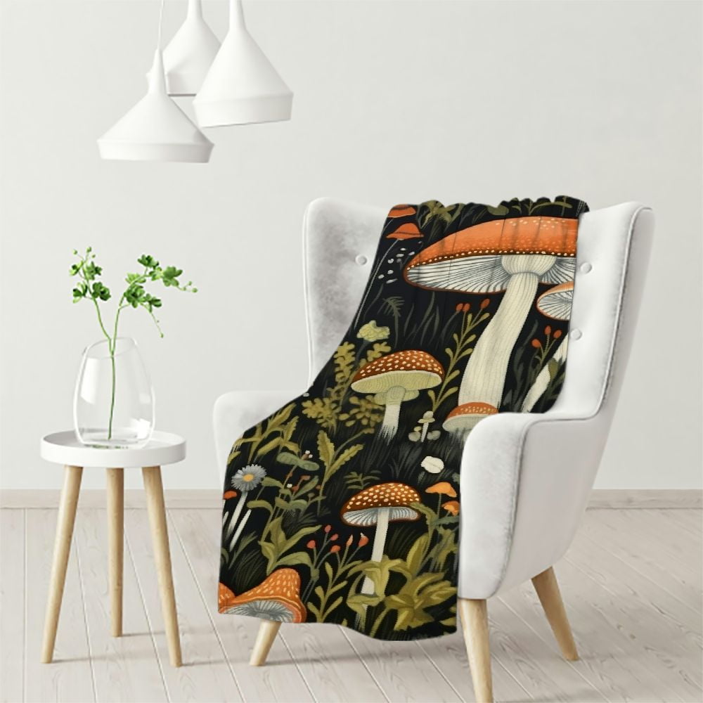 ARISTURING Mushroom Throw Blanket: Floral Forest Black Brown Beige and ...