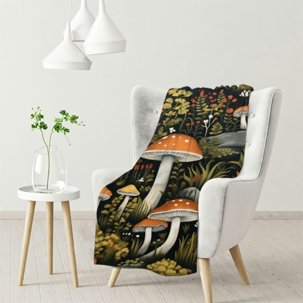 ARISTURING Mushroom Throw Blanket: Floral Forest Black Brown Beige and ...