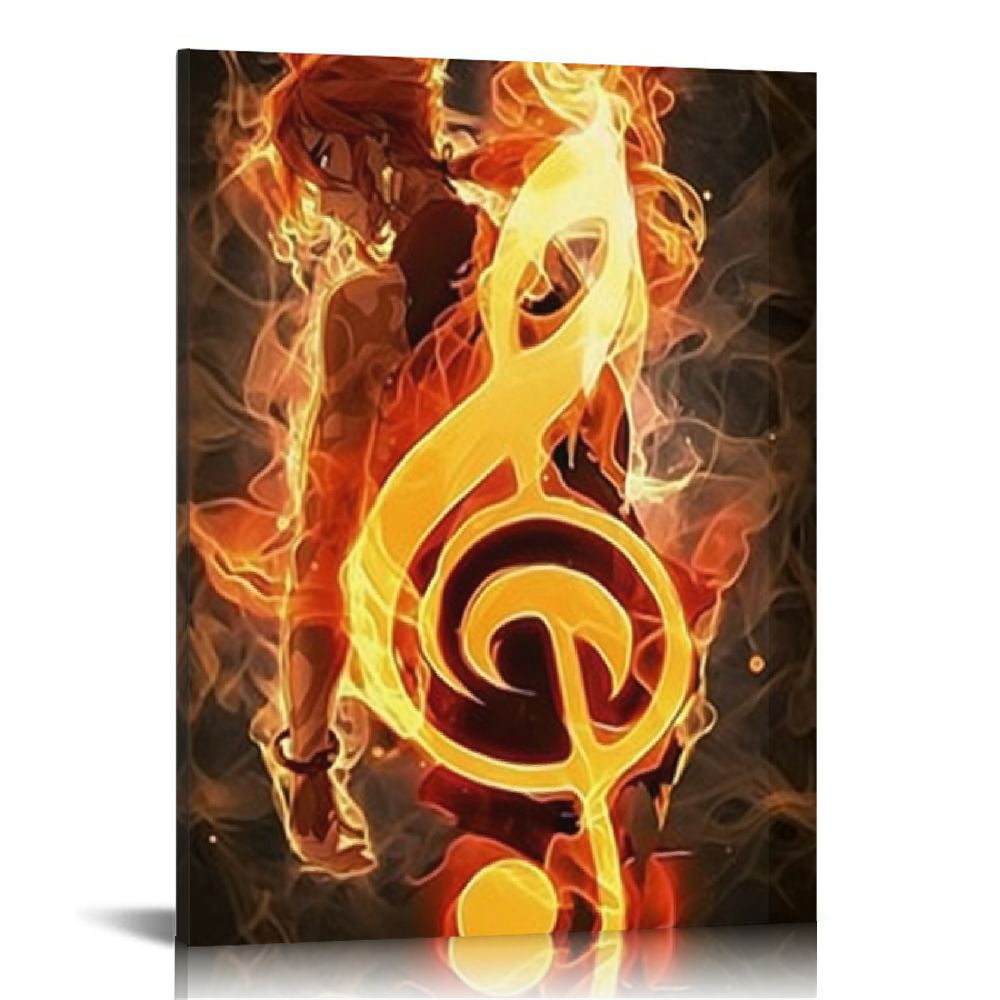 Jiayy Music Canvas Wall Art Musical Notes Guitar on Fire Poster and ...