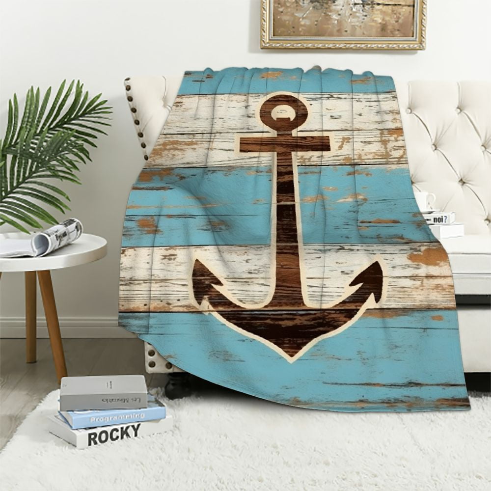 HENGT Nautical Anchor Blanket Rustic Wood Anchor Print Gifts for Women ...