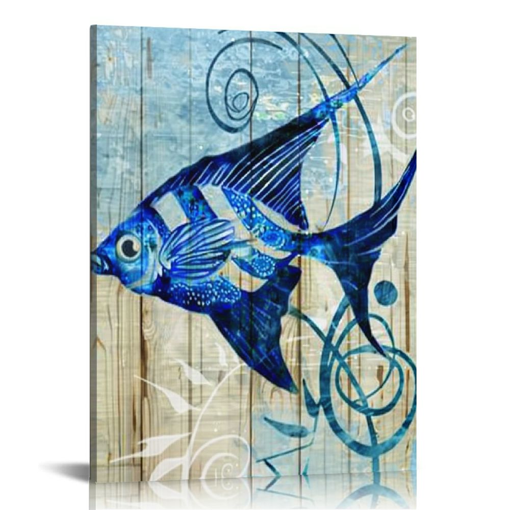 ARISTURING Navy Blue Fish Wall Art Bedroom Beach Themed Room Decor Boho ...
