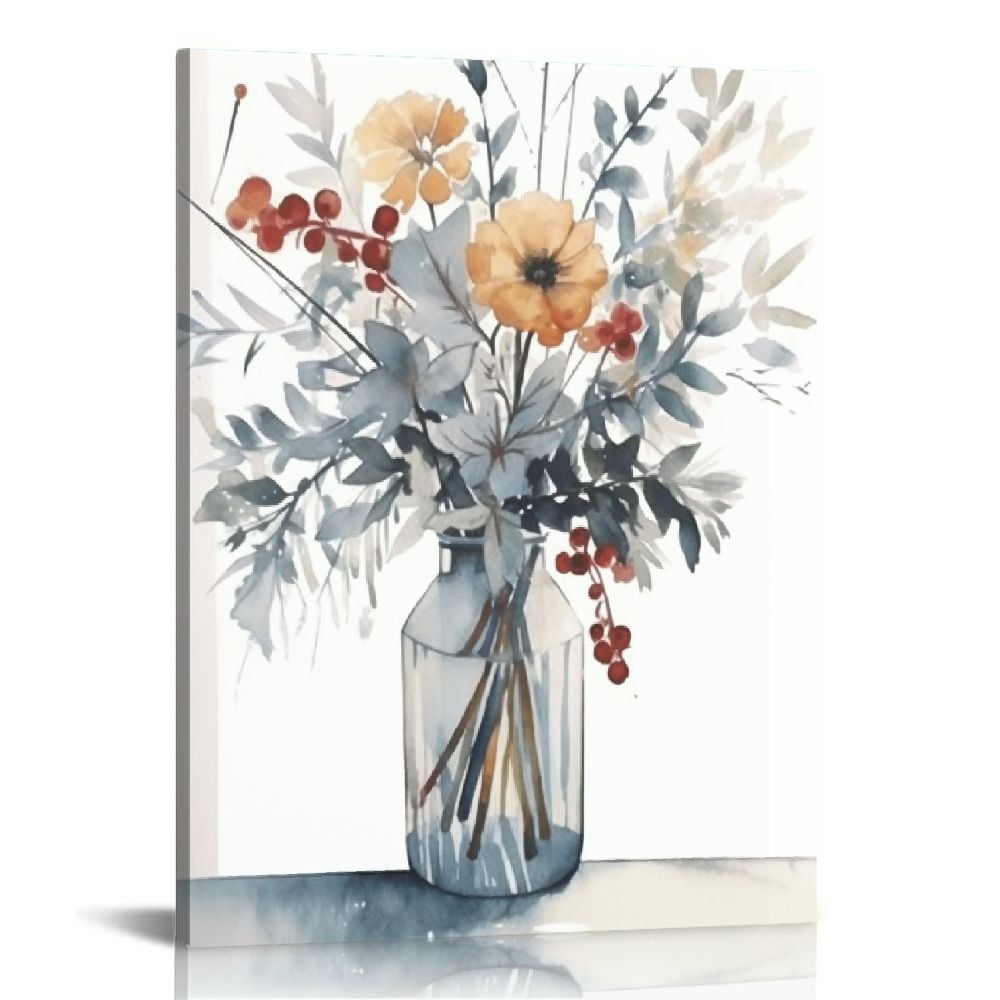 ARISTURING Navy Blue Flowers Canvas Wall Art Bedroom Wall Decor ...