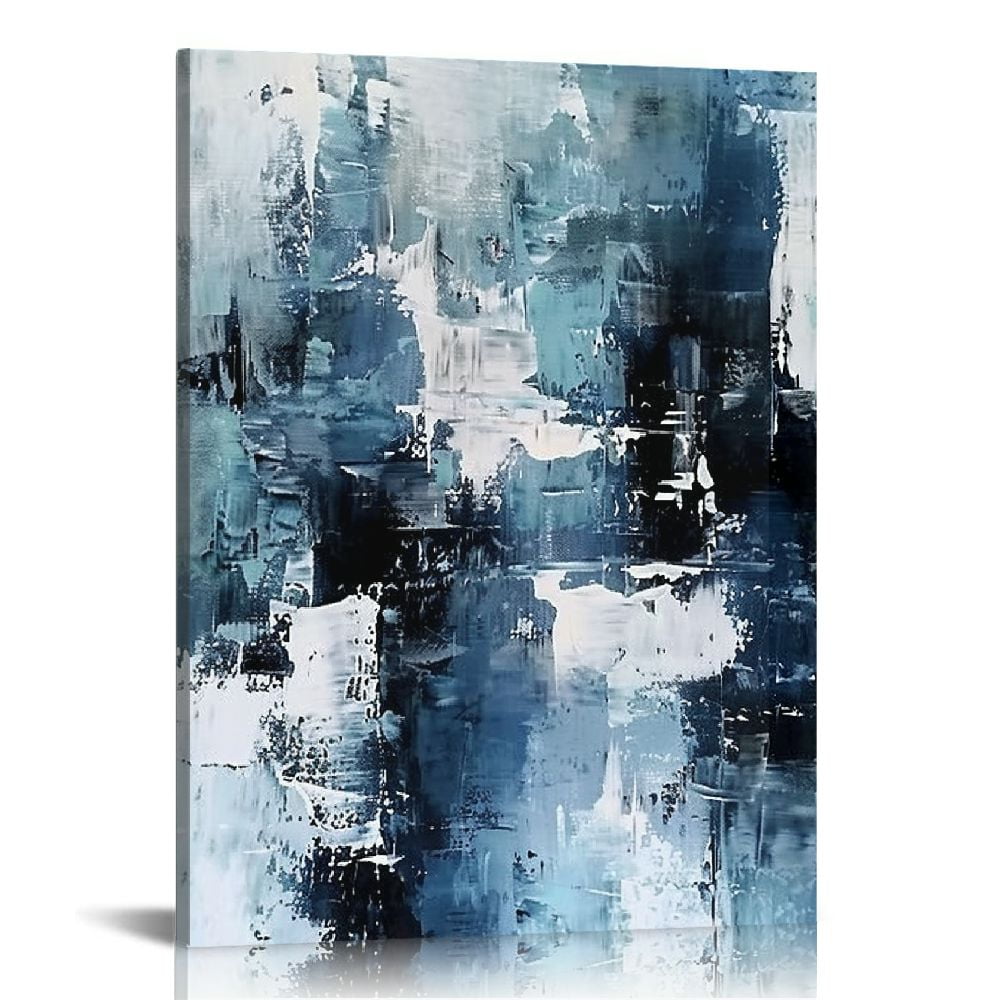 ARISTURING Navy Blue and Gray Abstract Wall Art Teal Blue Abstract ...